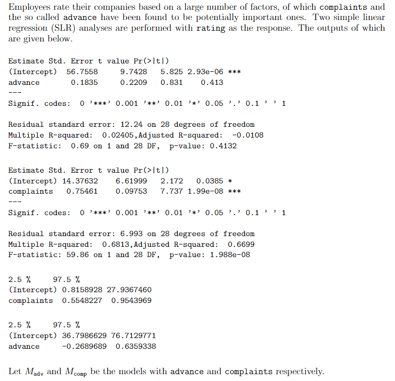 Solved 1) The model Madv clearly does not need an | Chegg.com