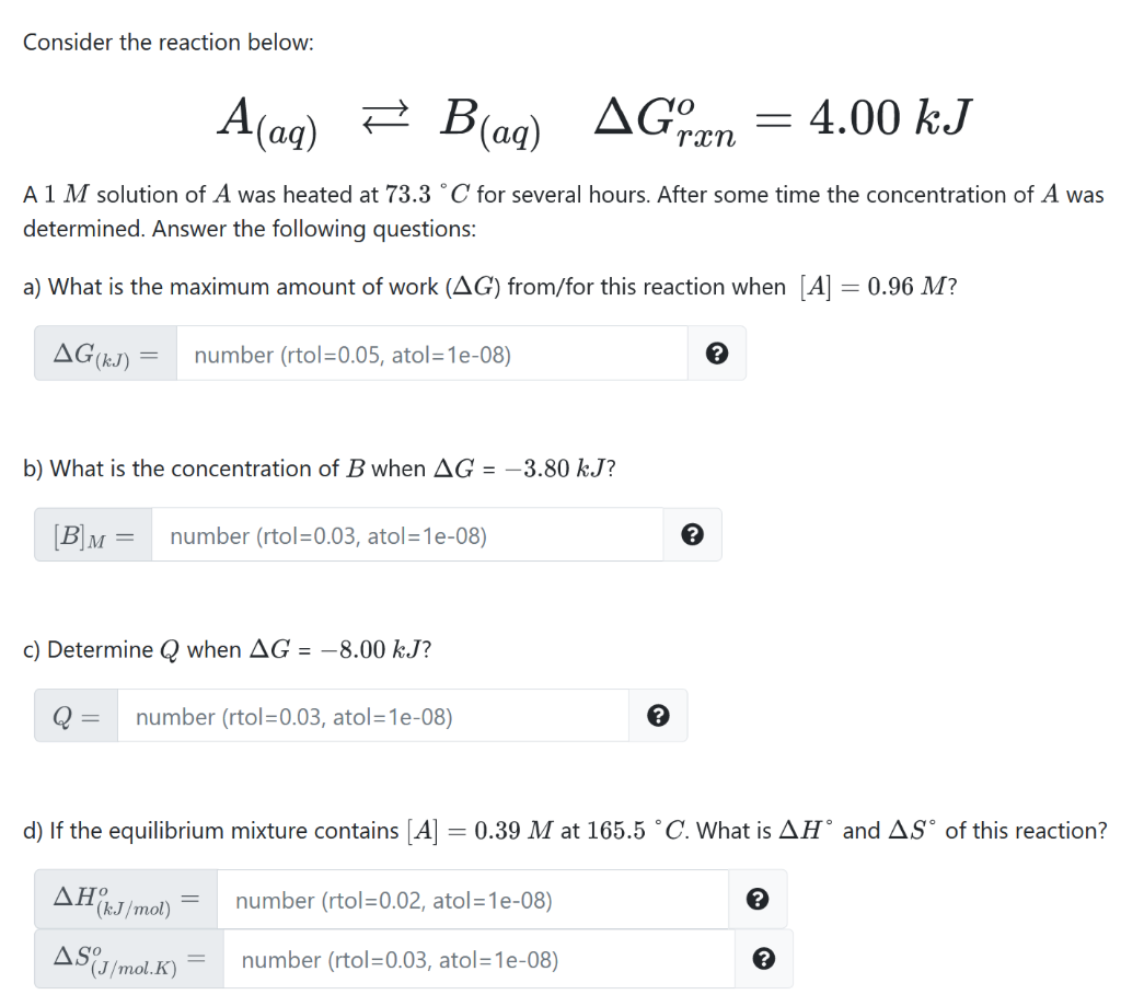 Solved Consider the reaction below: A(aq) = B(aq) AG en = | Chegg.com