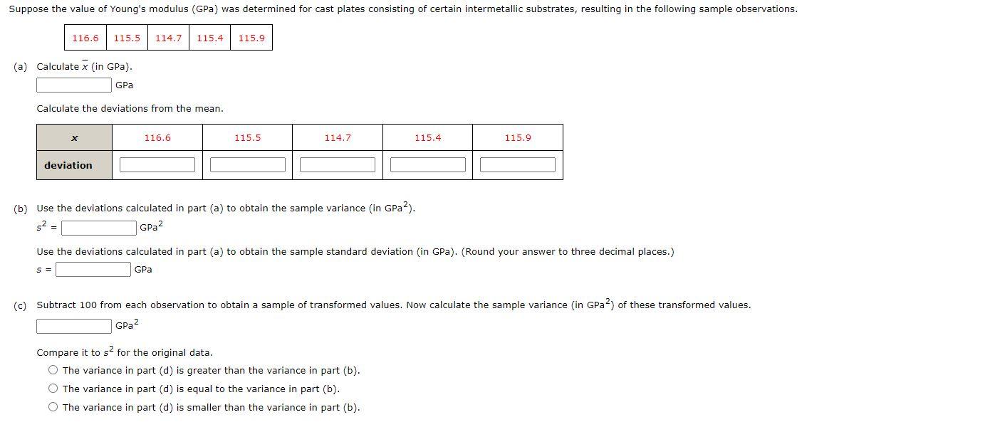 Solved Calculate the deviations from the mean. (b) Use the | Chegg.com