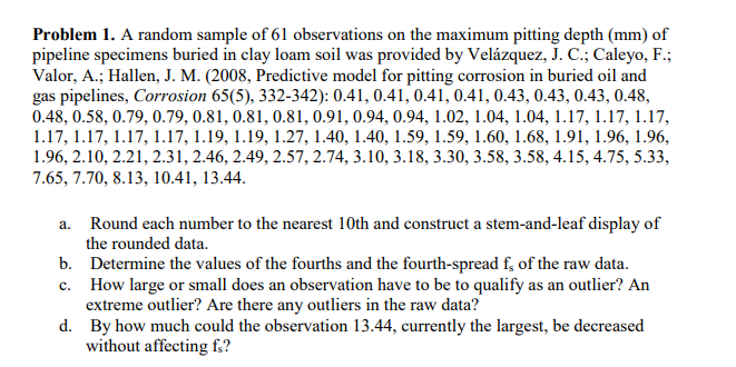 Solved Problem 1. A random sample of 61 observations on the | Chegg.com