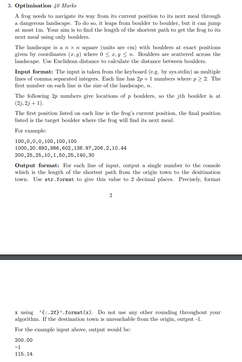 3. Optimisation 40 Marks A frog needs to navigate its | Chegg.com