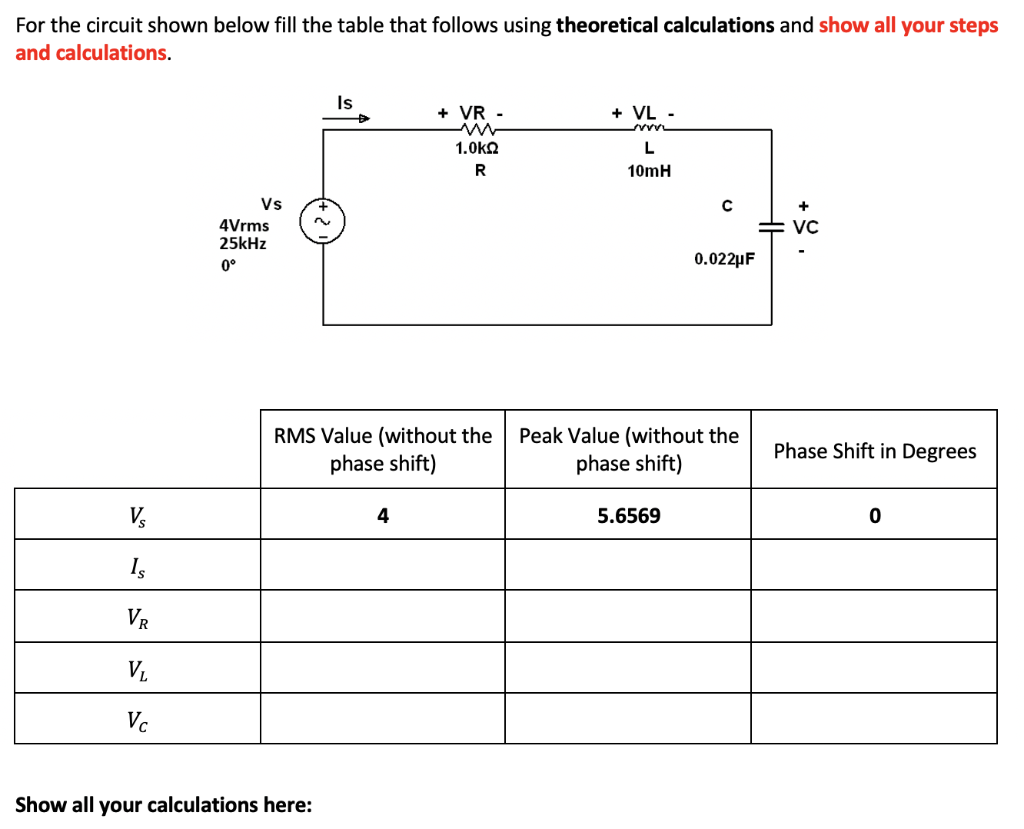 Solved For the circuit shown below fill the table that | Chegg.com