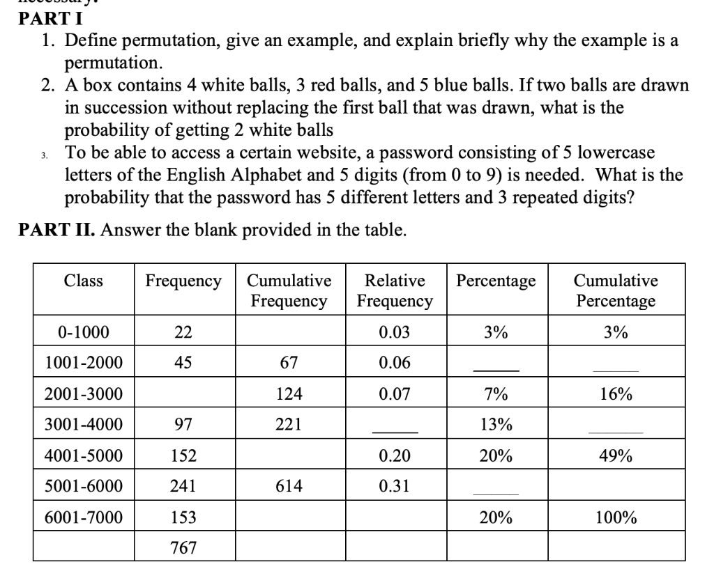 Solved PARTI 1. Define permutation, give an example, and | Chegg.com