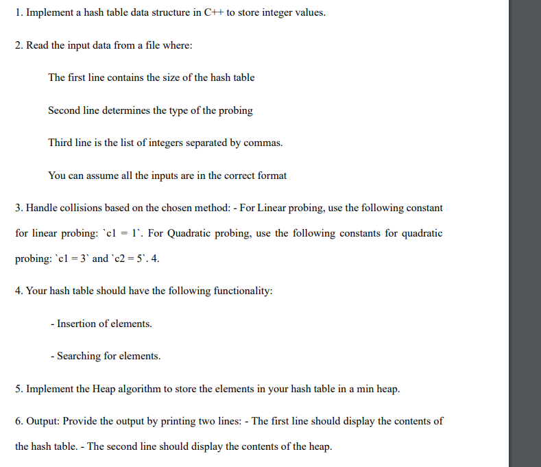 Solved Implement a hash table data structure in C++ ﻿to | Chegg.com