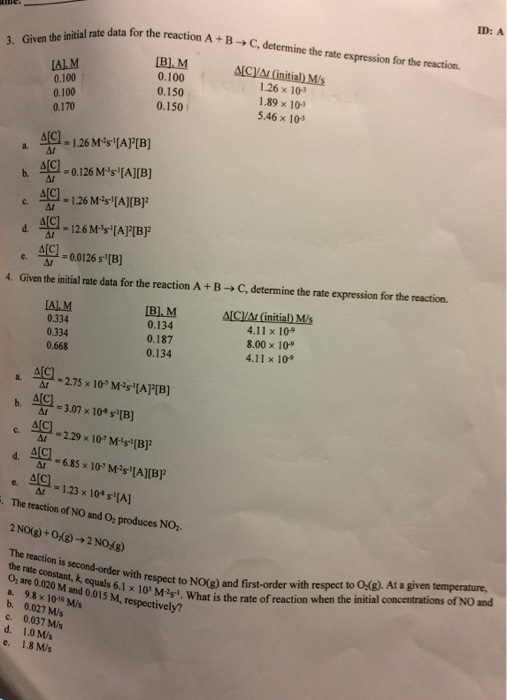 Solved Given the initial rate data for the reaction A + B | Chegg.com