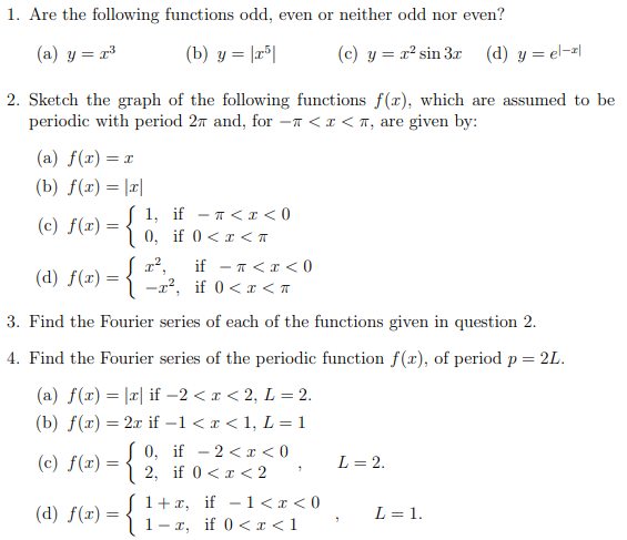 Solved 1. Are the following functions odd, even or neither | Chegg.com