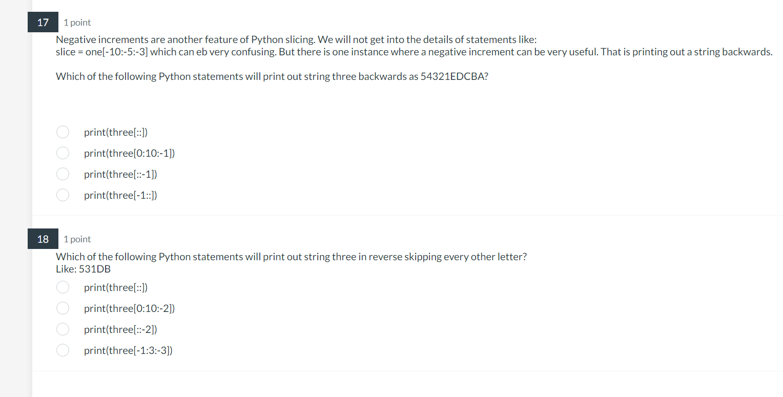 Solved Negative increments are another feature of Python | Chegg.com