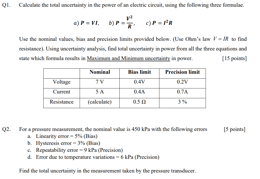 Solved 1. Calculate the total uncertainty in the power of an | Chegg.com