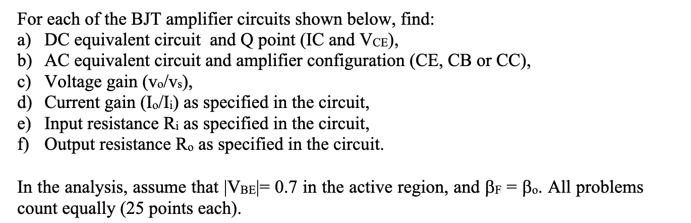 Solved For each of the BJT amplifier circuits shown below, | Chegg.com