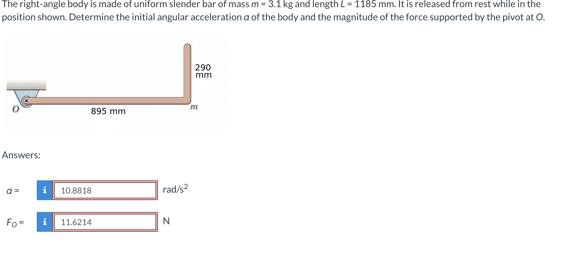 Solved The right-angle body is made of uniform slender bar | Chegg.com
