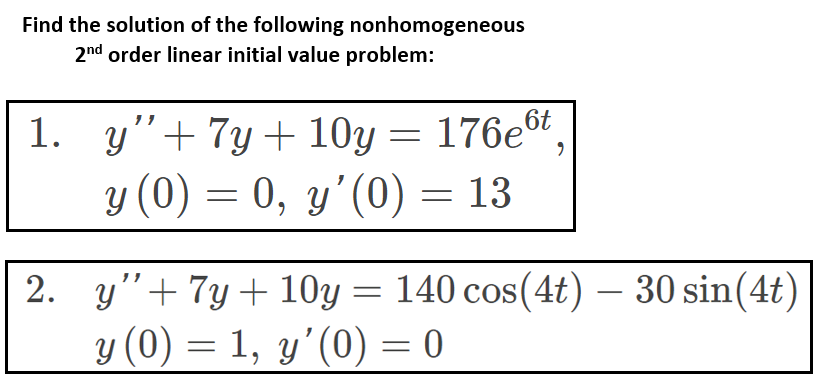 Solved Find the solution of the following nonhomogeneous 2nd | Chegg.com