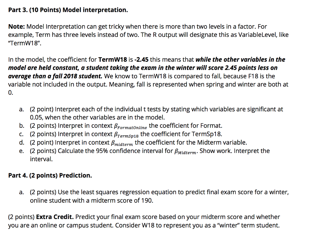 Part 3. (10 Points) Model interpretation. Note: Model | Chegg.com