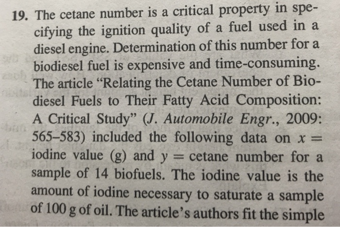 Solved 19. The cetane number is a critical property in spe- | Chegg.com