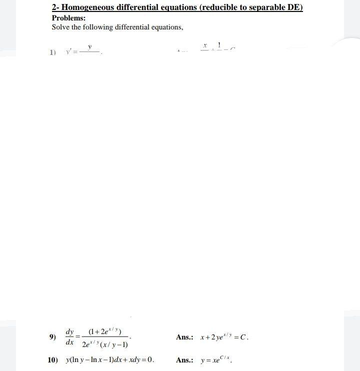 Solved 2- Homogeneous differential equations (reducible to | Chegg.com