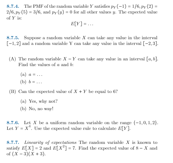 Solved 8.7.4. The PMF of the random variable y satisfies | Chegg.com