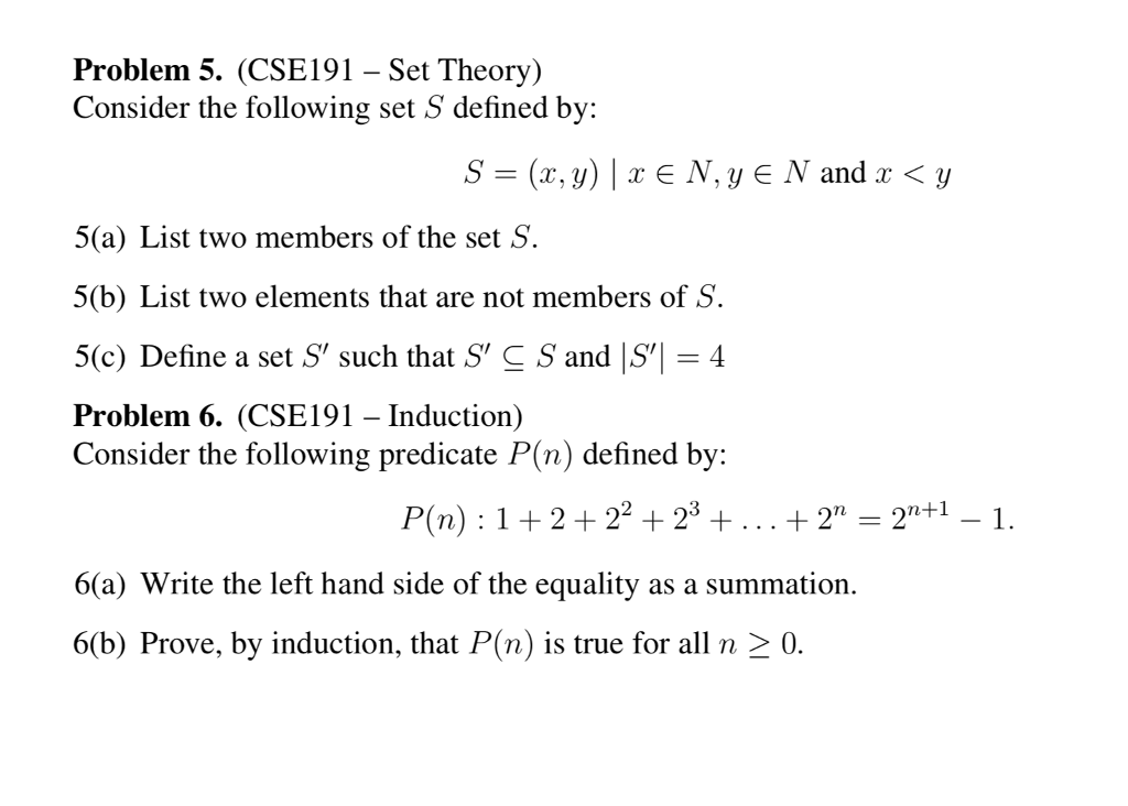Solved Problem 5. (CSE191 - Set Theory) Consider the | Chegg.com