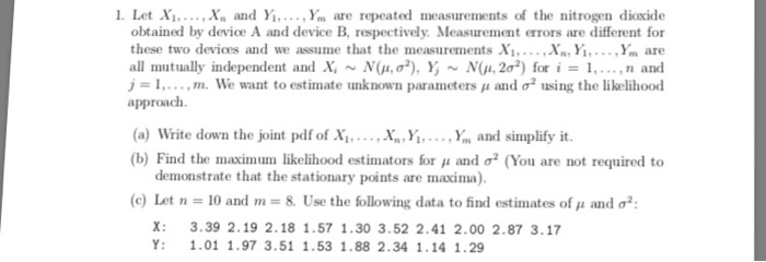 Solved 1. Let Xi, , xn and }İ, ,Y," are repeated | Chegg.com