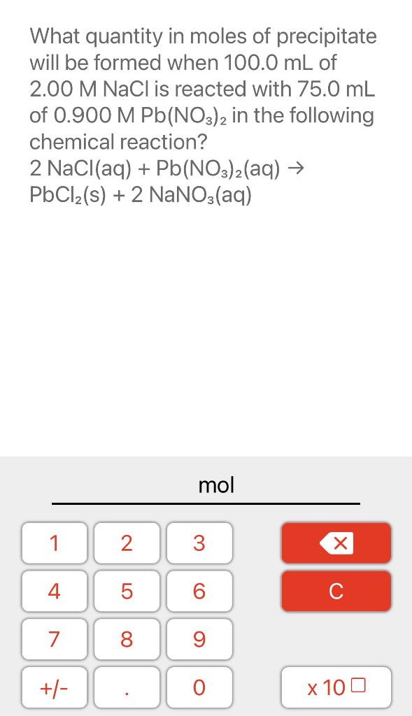 Solved What quantity in moles of precipitate will be formed | Chegg.com
