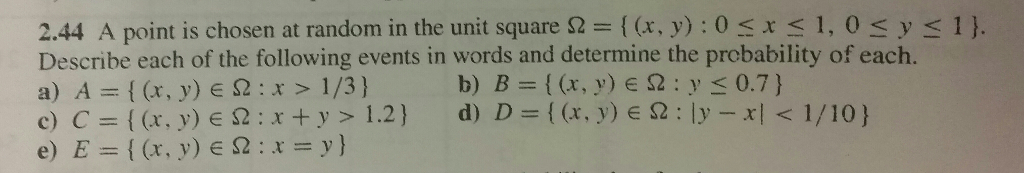 Solved 2.44 A point is chosen at random in the unit square ? | Chegg.com