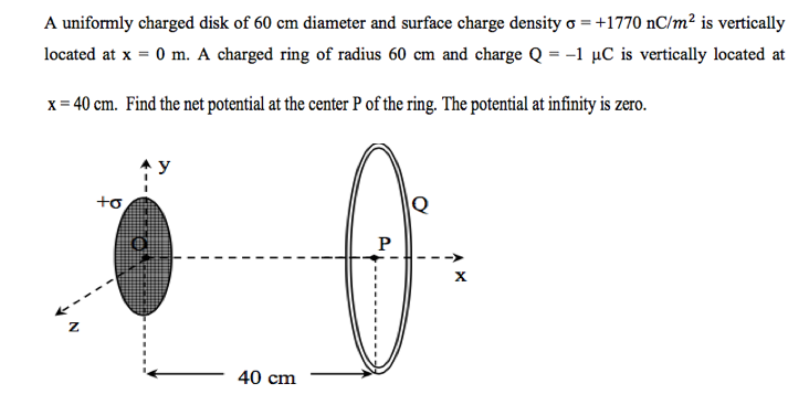 [Solved]: A uniformly charged disk of ( 60 mathrm{~cm}