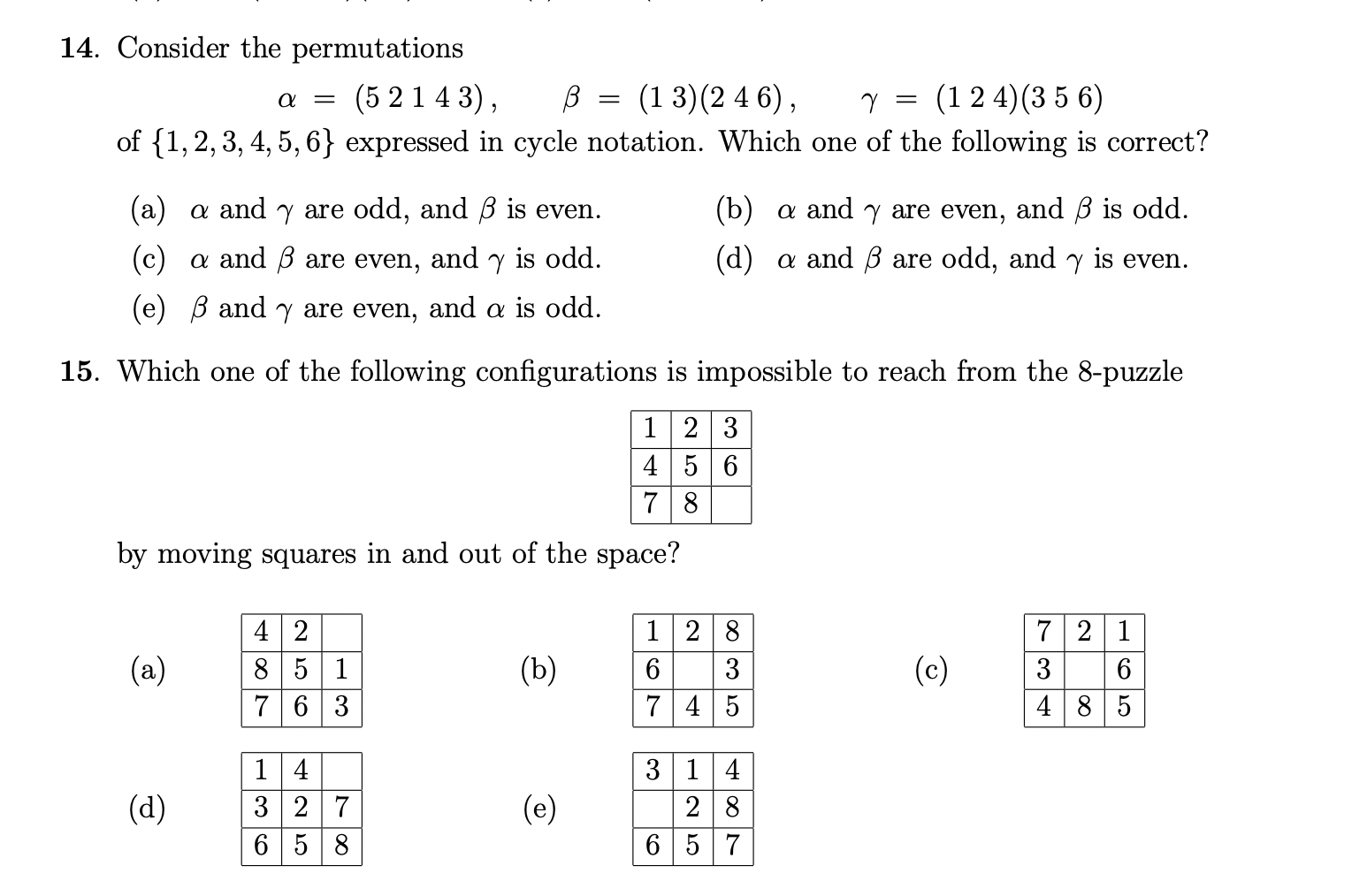 Solved 14. Consider the permutations a = (5 2 1 43) B = | Chegg.com