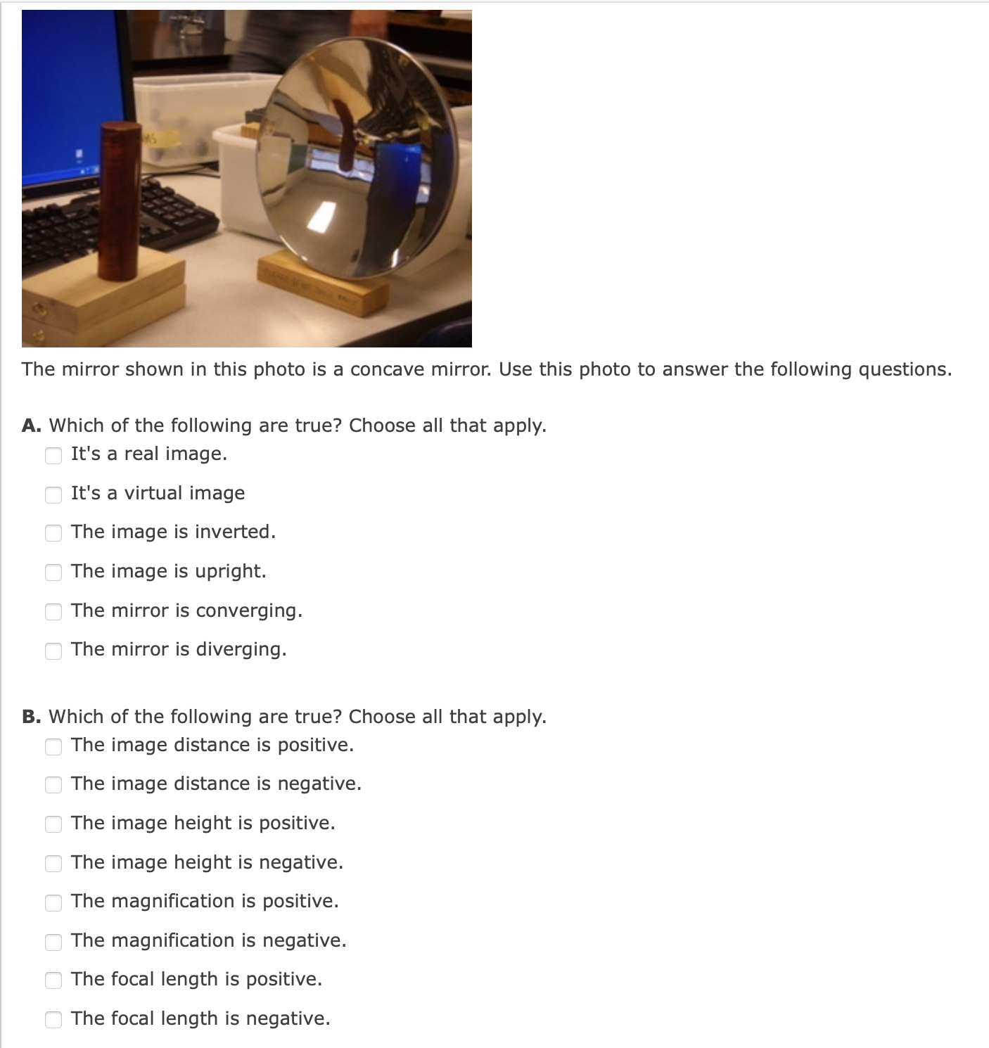 Solved The mirror shown in this photo is a concave mirror. | Chegg.com