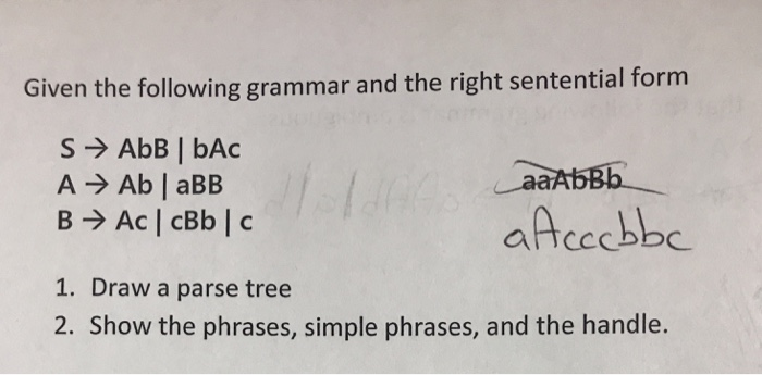 Solved Given the following grammar and the right sentential | Chegg.com