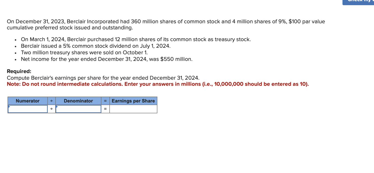 Solved On December 31, 2023, Berclair Incorporated had 360 | Chegg.com