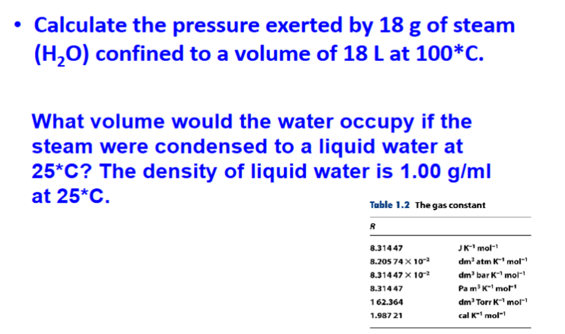 Solved - Calculate the pressure exerted by 18 g of steam | Chegg.com