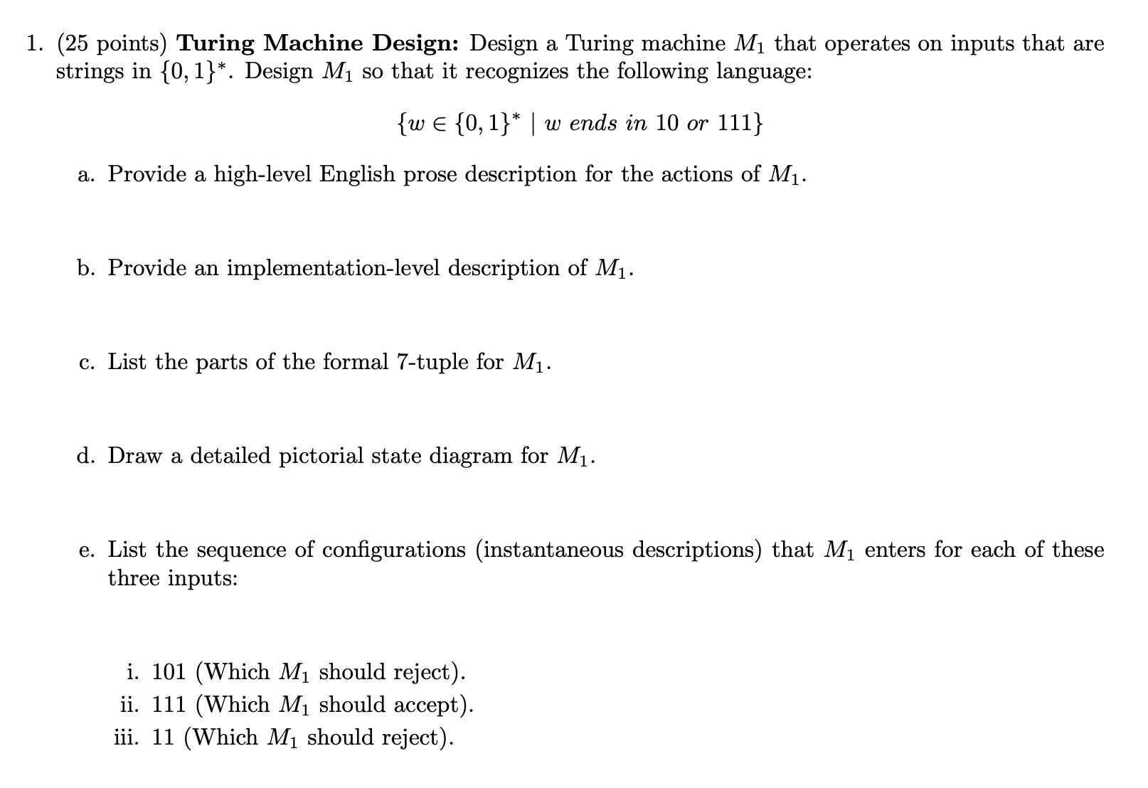 (25 ﻿points) ﻿Turing Machine Design: Design a Turing | Chegg.com