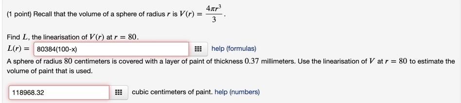 Solved 4xr³ 3 (1 point) Recall that the volume of a sphere | Chegg.com