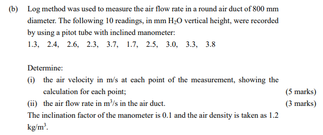 Solved (6) Log method was used to measure the air flow rate | Chegg.com