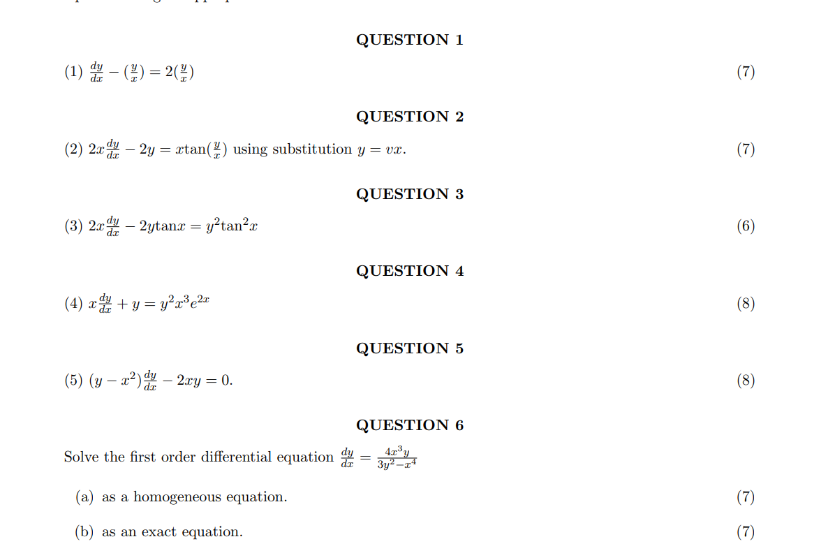 Solved QUESTION 1(1) dydx-(yx)=2(yx)QUESTION | Chegg.com