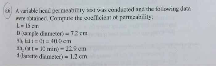 Solved A variable head permeability test was conducted and | Chegg.com