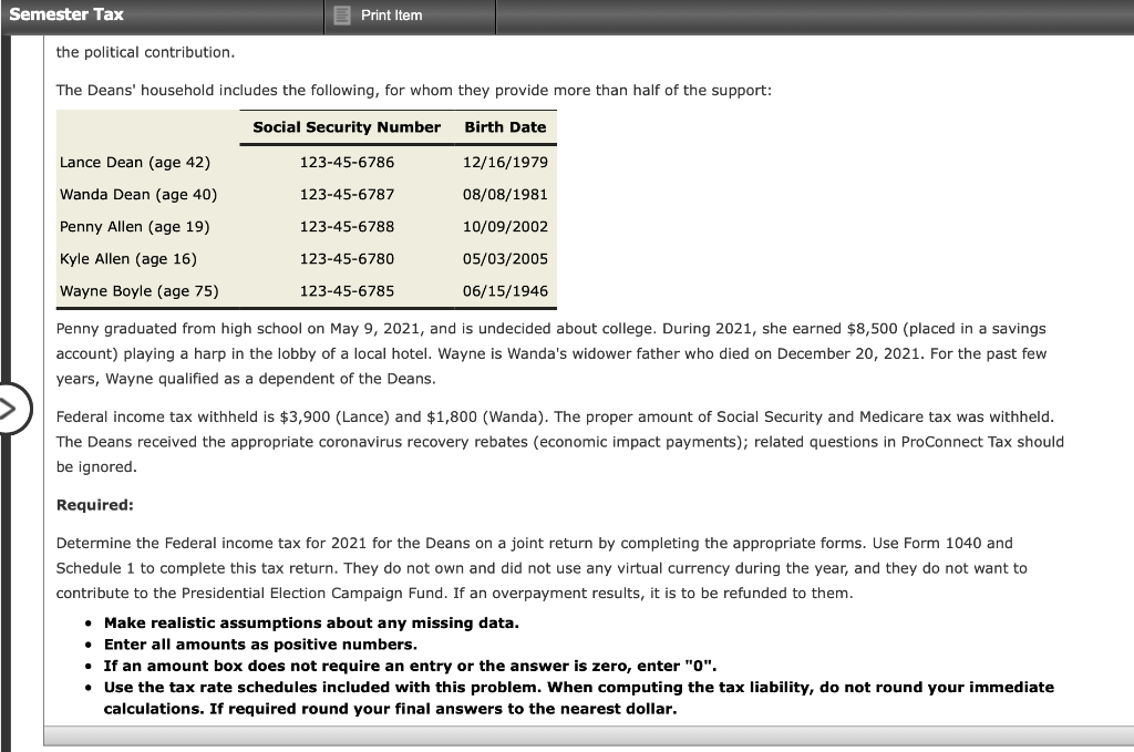 Complete Form 1040 below for Lance and Wanda | Chegg.com