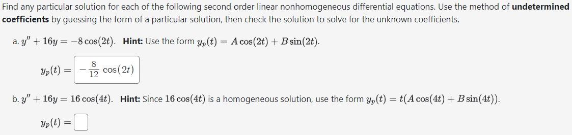 Solved Find any particular solution for each of the | Chegg.com