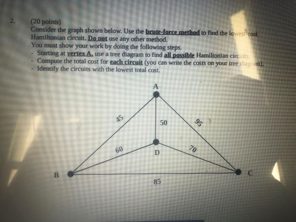 Solved 2 (20 points) Consider the graph shown below. Use the | Chegg.com