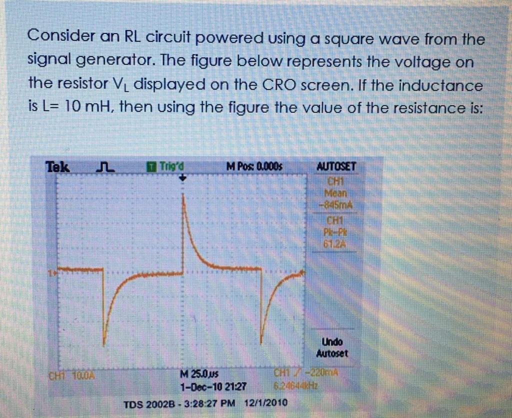 Solved Consider an RL circuit powered using a square wave | Chegg.com