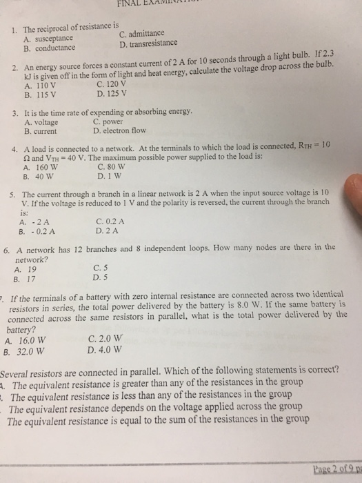 Solved The reciprocal of resistance is susceptance | Chegg.com
