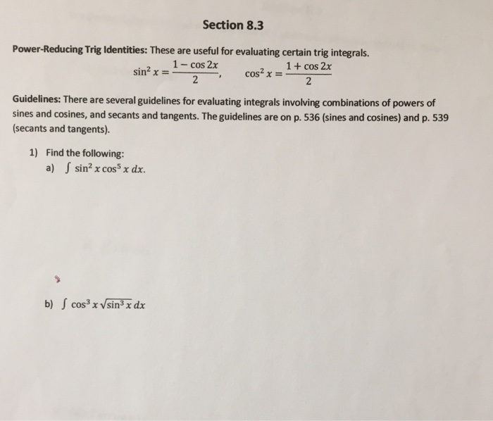 Solved Section 8.3 Power-Reducing Trig Identities: These are | Chegg.com