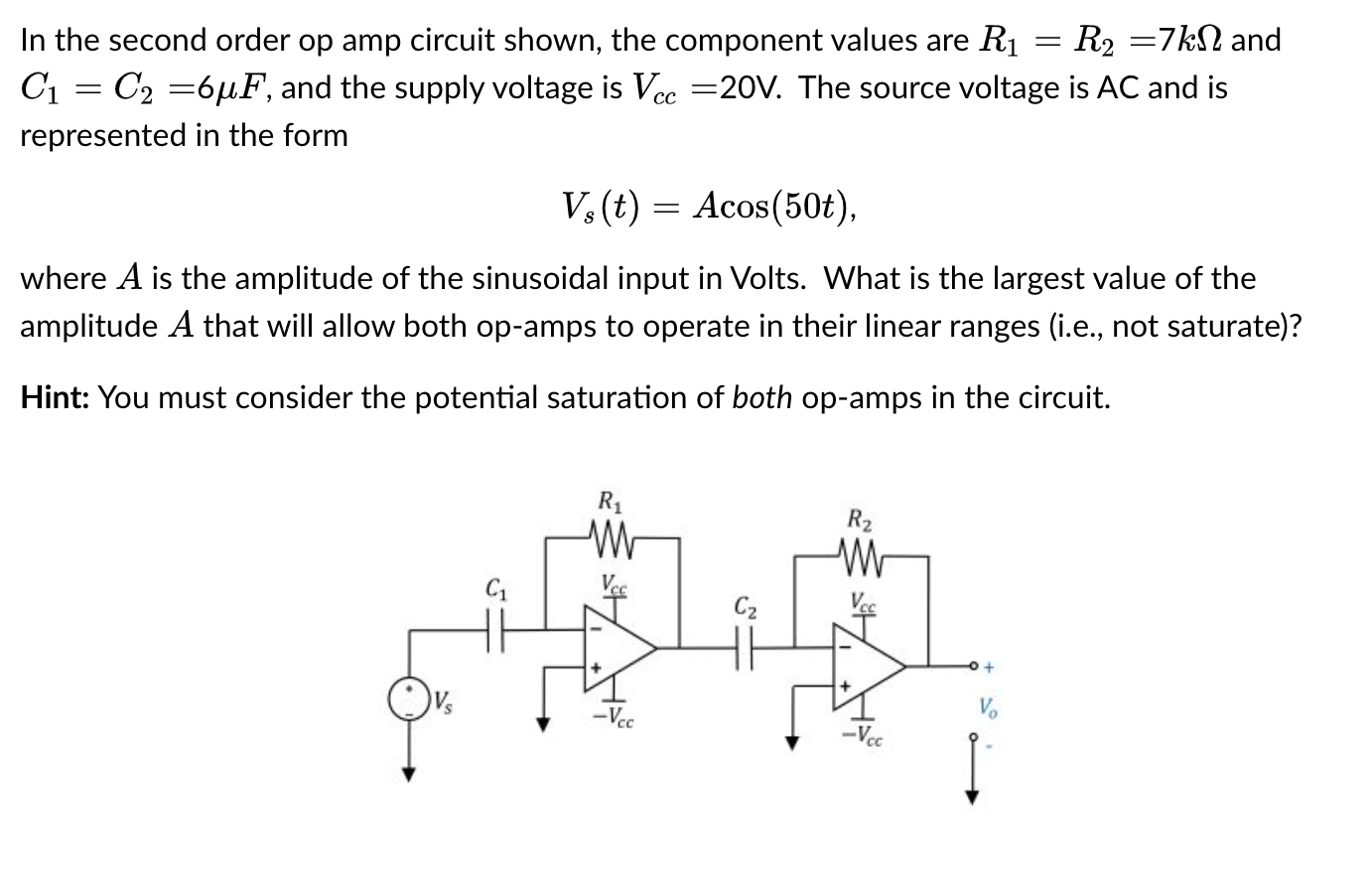 Solved In the second order op amp circuit shown, the | Chegg.com