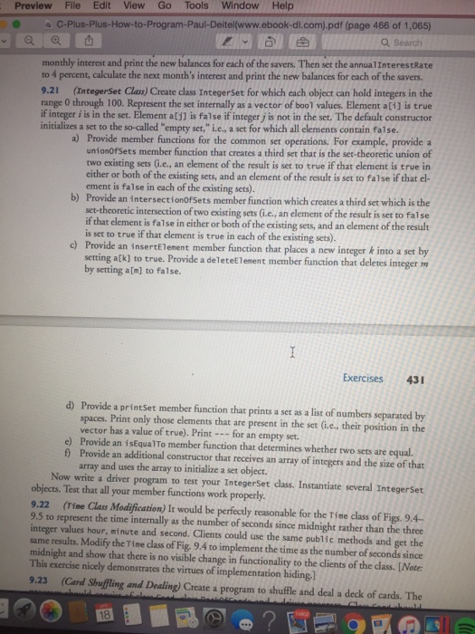 Solved Create class IntegerSet for which each object can | Chegg.com