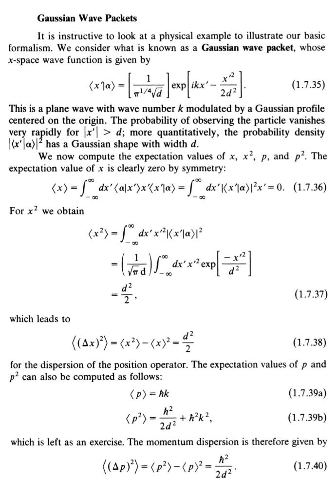 Solved Gaussian Wave Packets It is instructive to look at a | Chegg.com
