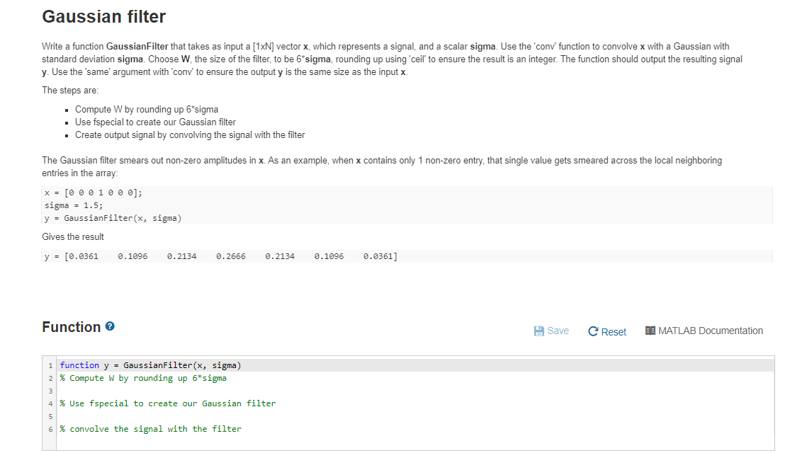 Gaussian filter Write a function GaussianFilter that | Chegg.com