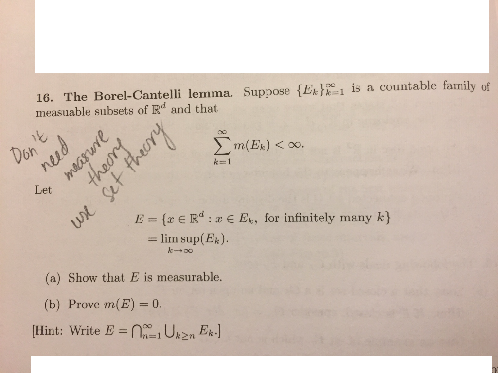 Solved 16. The Borel-Cantelli lemma. Suppose -1 is a | Chegg.com
