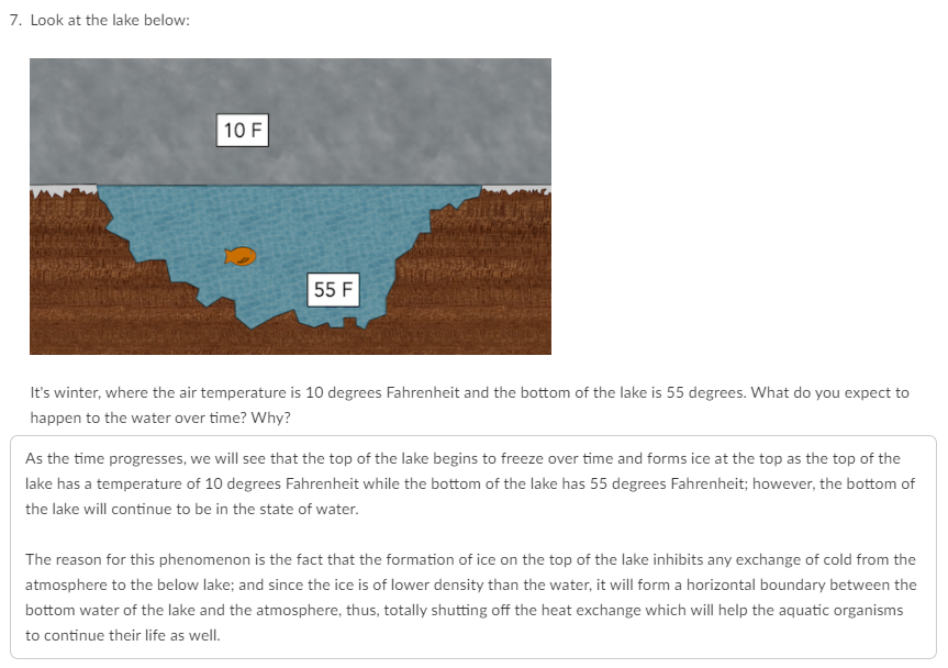 Solved 7. Look at the lake below: 10 F 55 F It's winter, | Chegg.com