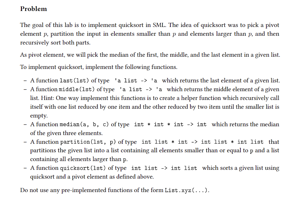 Solved Computer Science SML. Please write this in SML, no | Chegg.com