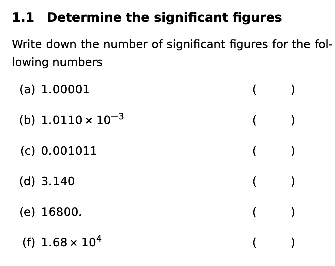 Solved 1.1 Determine the significant figures Write down the | Chegg.com