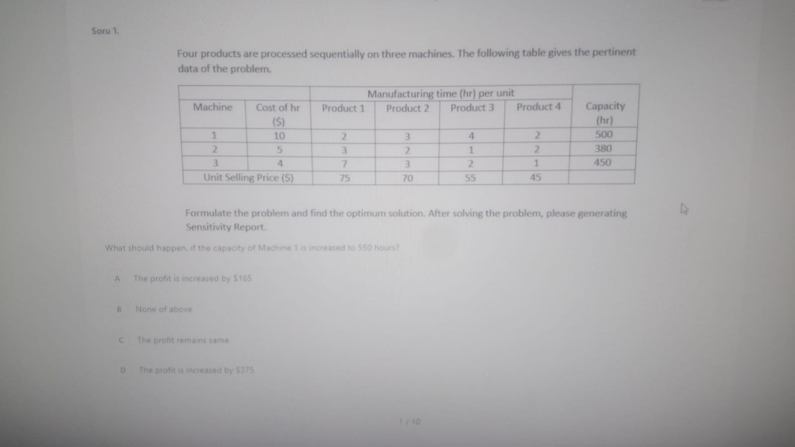 Solved Soru 1. Four products are processed sequentially on | Chegg.com