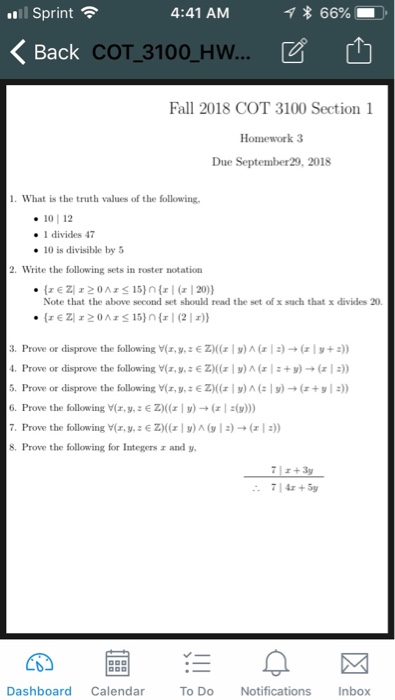 Solved l Sprint 4:41 ANM Back COT 3100 HW... Fall 2018 COT | Chegg.com